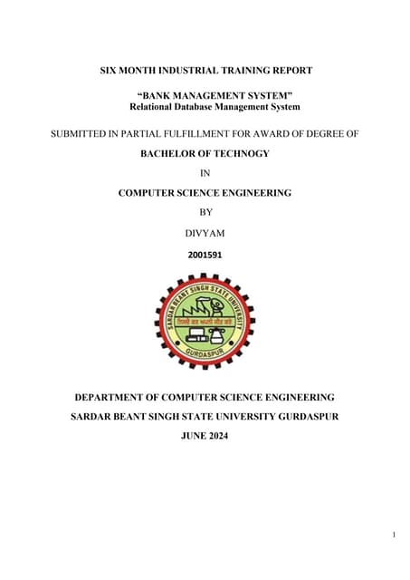 Banking Management System Project documentation | DOCX