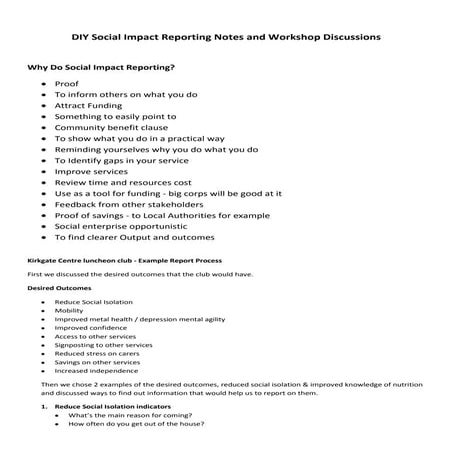 Diy Social Impact Reporting Notes and Discussions | PDF