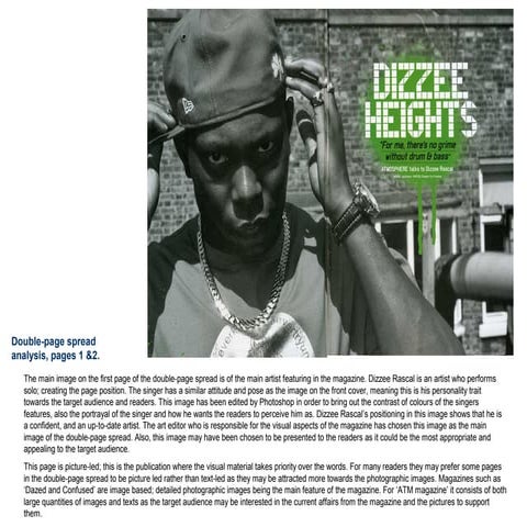 Dizzee rascal ATM double-page spread analysis, pages 1, 2 &3 | PPT