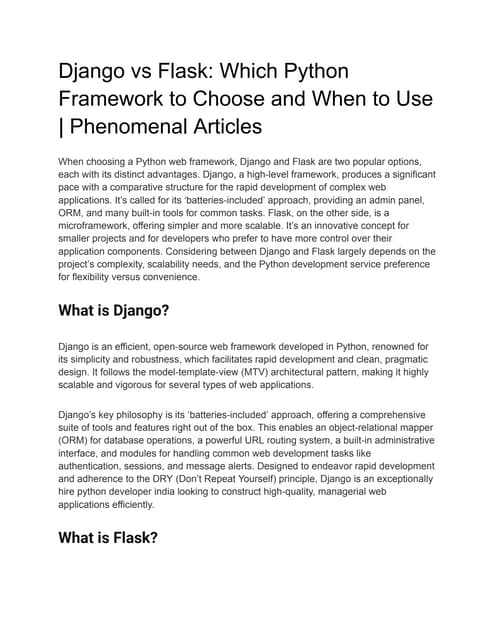 Django Vs Flask Which Python Framework To Choose And When To Use Phenomenal Articlespdf