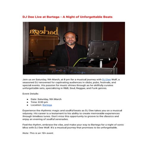 DJ Dee Live at Bartega - A Night of Unforgettable Beats | PDF