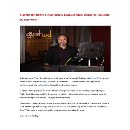 Flashback Fridays at Canterbury Leagues Club, Belmore: Featuring DJ Dee ...