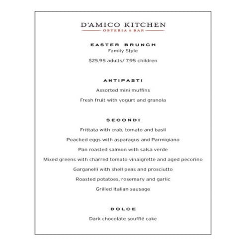 D'Amico Kitchen Easter Brunch Menu | PDF