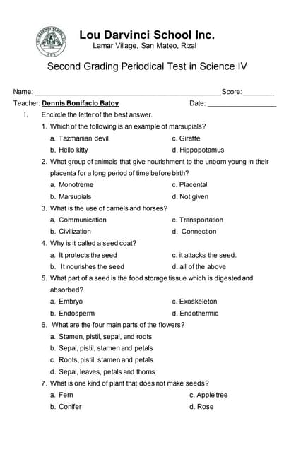 Periodical Test in Science 2 | PDF
