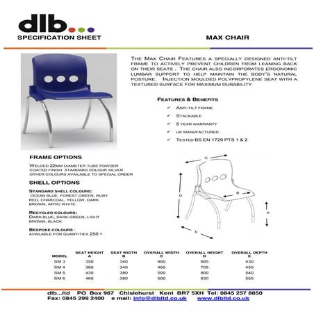 Dlb specification max chair dlb: Designing and Supplying School Chairs ...