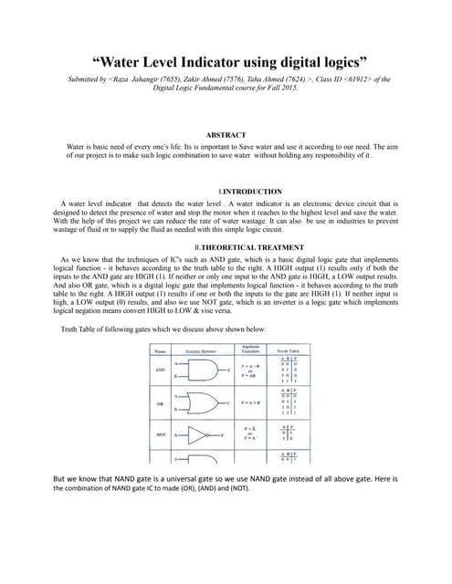 Project Report on Water Level Indicator | PDF