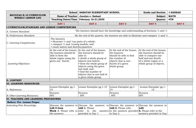 A detailed lesson plan in math grade 1 | DOCX
