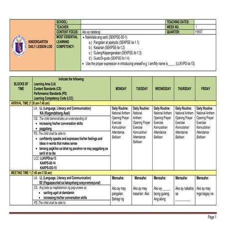 DLL.Q1.WEEK1 MELC-based.docs in kindergarten | DOCX