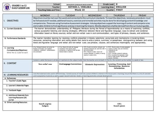 Week 1 Lesson Log for ALS | PDF | Educational Assessment | Education