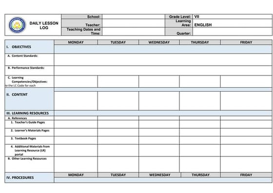 Daily Lesson Log Template for Deped Senior High School | DOCX