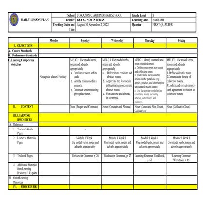 Daily Lesson Log for Grade 3 English Quarter 4 week 1 | DOCX