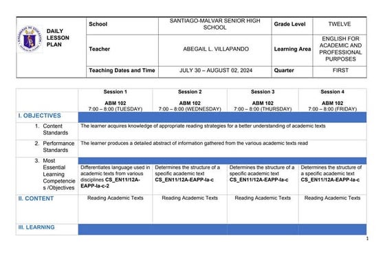 EAPP Lesson One: ACADEMIC TEXTS STRUCTURE.pptx | Homework and Study | Education