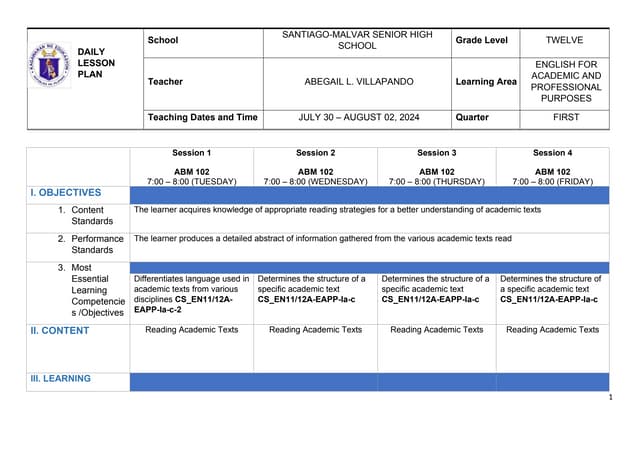 EAPP Lesson One: ACADEMIC TEXTS STRUCTURE.pptx