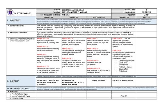 DLL GRADE 8 SECOND QUARTER. grade 8 lesson | DOCX