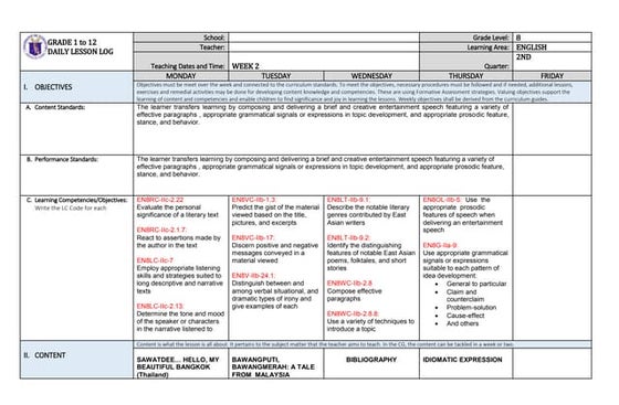 DLL GRADE 8 SECOND QUARTER. grade 8 lesson | DOCX