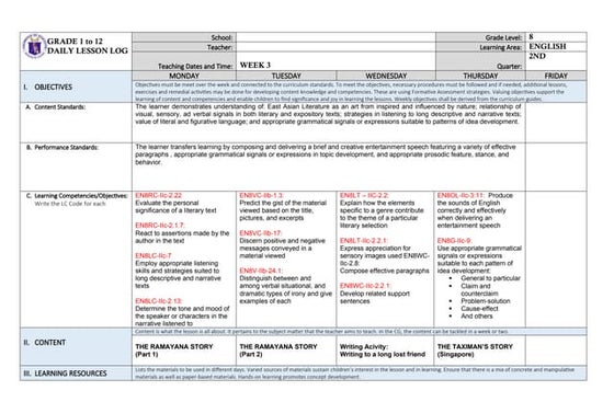 DLL GRADE 8 SECOND QUARTER. grade 8 lesson | DOCX