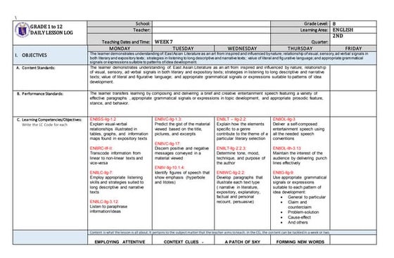 Daily Lesson Log English 10 Quarter 4 Week 4ITY Q4 L4.docx | Homework and Study | Education