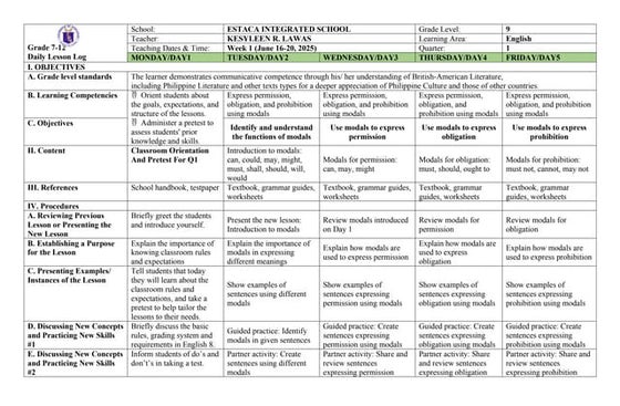 Daily Lesson Log English 10 Quarter 2 Lesson 1 | DOCX | Educational ...