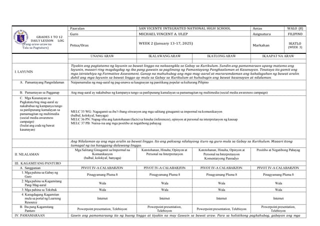 Detailed Lesson Plan in Filipino Grade 8 | PDF