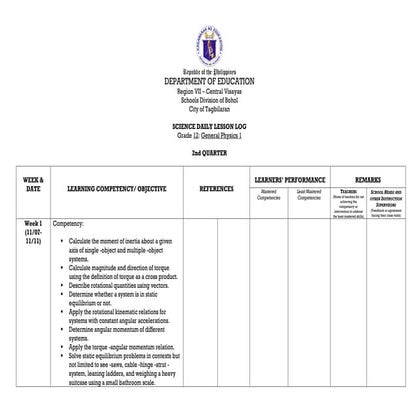 Daily Lesson Log General-Physics-1-Quarter 2 | DOCX