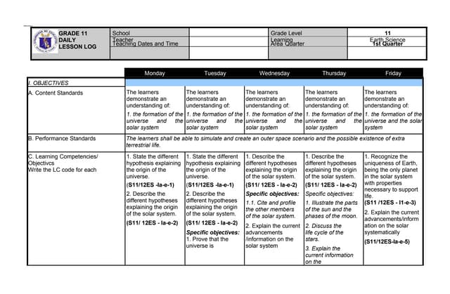 Grade 11 Earth & Life Science Lesson 1 | PPTX