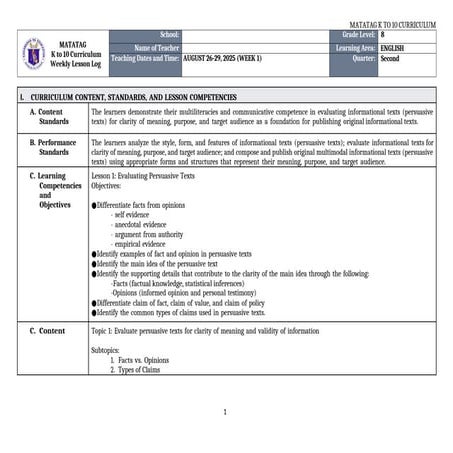 MATATAG-CURRICULUM-LP-FOR-GRADE8-Q2-WEEK2 | DOCX