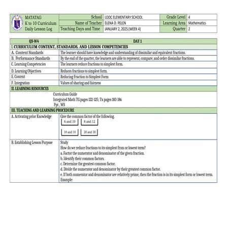 Math 4 Changing Fractions To Lowest Form Pptx