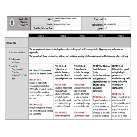 Mapeh 8 Physical Education Quarter 4 aaaa | DOCX