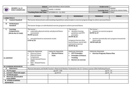 DLP Week 1.docx | Fitness and Exercise | Healthy Living