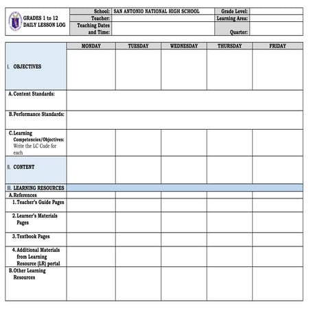 Daily Lesson Log Template for Deped Senior High School | DOCX
