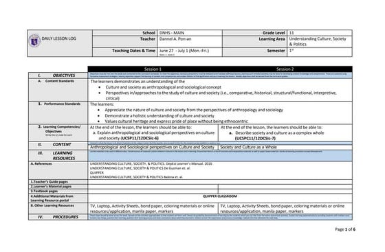 ANNOTATED LESSON PLAN FOR INDIGENOUS PEOPLE | DOCX | Educational ...