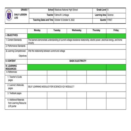 Least Learned Science Grade 7-8 2024-2025 | DOCX