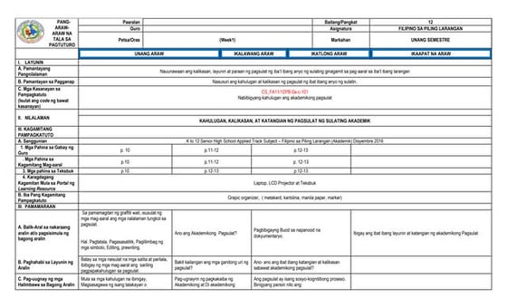 2nd Quarter DLL in Fillipino 8 -Linggo 2 | DOCX