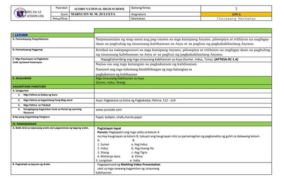 MATATAG CURRICULUM UNPACKING SAMPLE IN AP 7 | DOCX