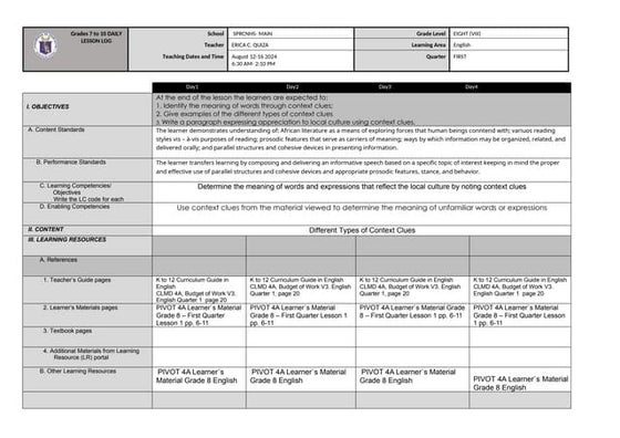 Daily Lesson Log English 10 Quarter 4 Week 4ITY Q4 L4.docx | Homework and Study | Education