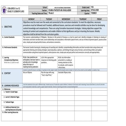 Lesson plan for week 5 in Personal Development | DOCX