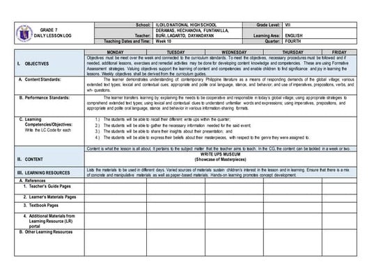 Dll template grades 1 to 12 (english) | PPT