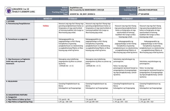 Grade 1 daily lesson log. week 6 day 1 to 5 GMRC | PPT