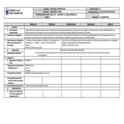 Araling Panlipunan 4 Week 1 - Pangunahing at Pangalawang Direksiyon ...