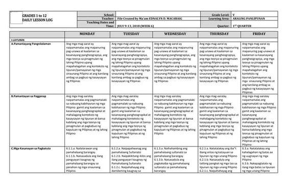 Dlp araling panlipunan 5 sosyo kultural w6 | PDF
