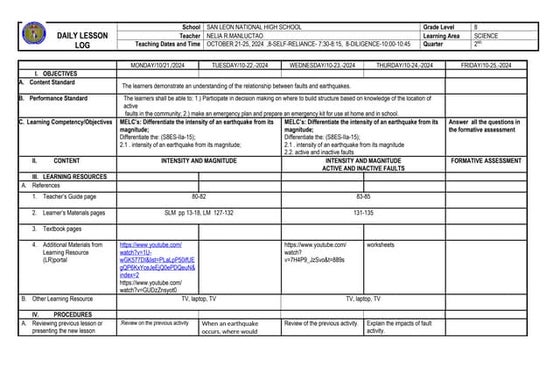 Earthquakes and faults (Grade 8 Lesson) | PPT | Geology | Science