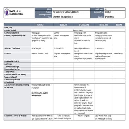 Daily Lesson Log English Week 3 Comprehension | DOCX