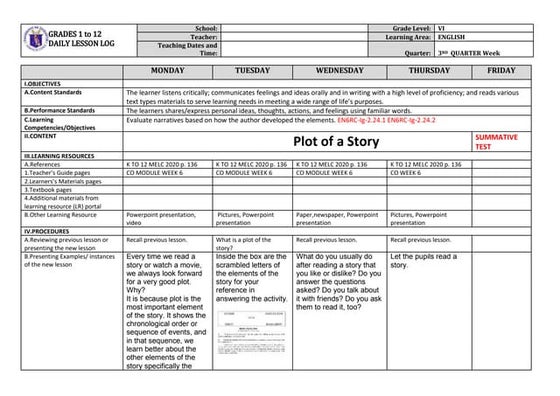 Detailed Lesson Plan in English 6 Second Quarter for Classroom ...