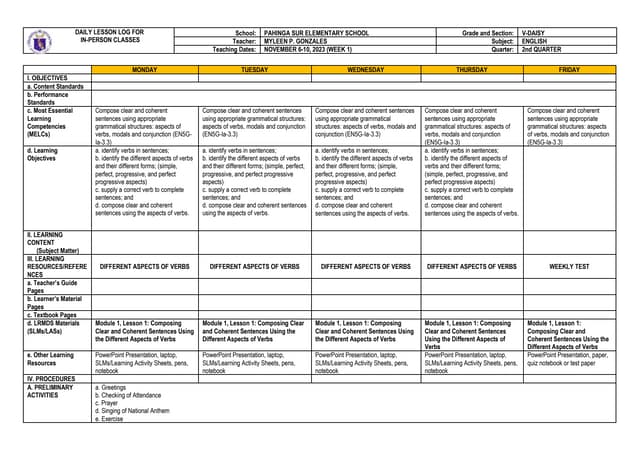 Detailed Lesson Plan in English 2 (Verbs) | DOCX