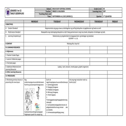 DLL_ESP-3_Q1_W2.docx lesson plan in ESP 3 | DOCX