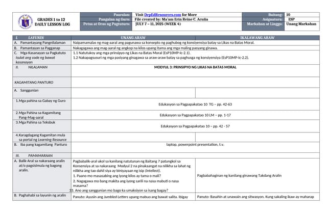 EsP-7 Q2-week3 lesson Exemplar EsP-7 Q2-week3 lesson Exemplar | DOCX