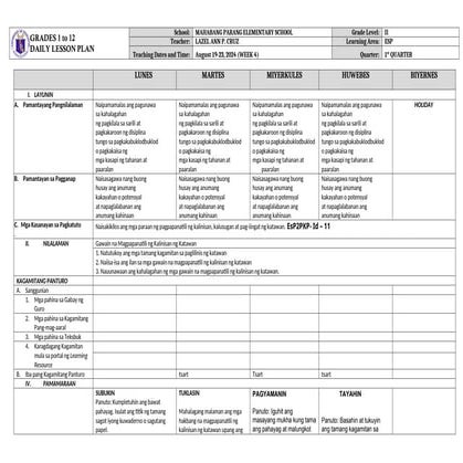 Daily Lesson Plan for Grade 2 Edukasyon sa Pagpapakatao | DOCX