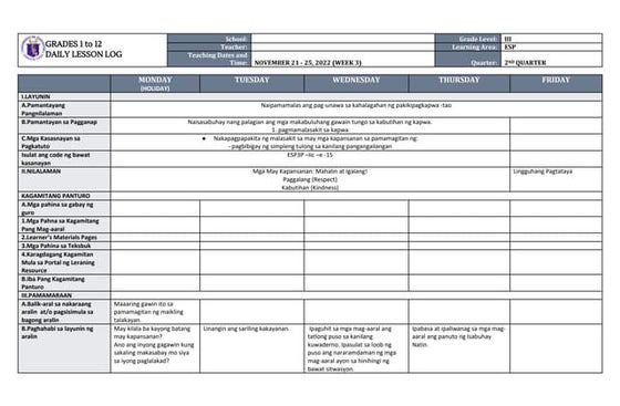DLL EsP 10 2nd Quarter - Week 1 SY 23-24 | DOCX
