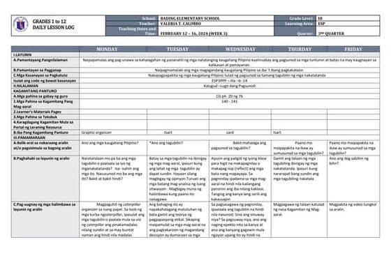 EDUKASYON SA PANGPAPAKATAO DETAILED LESSON PLAN | DOCX