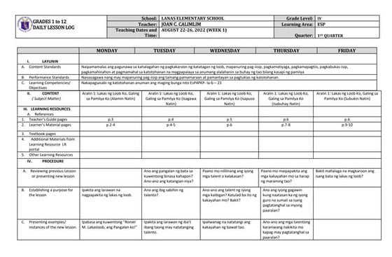 Values Education-8-Sample-DLL-Detailed Lesson Plan Template-Revised K ...